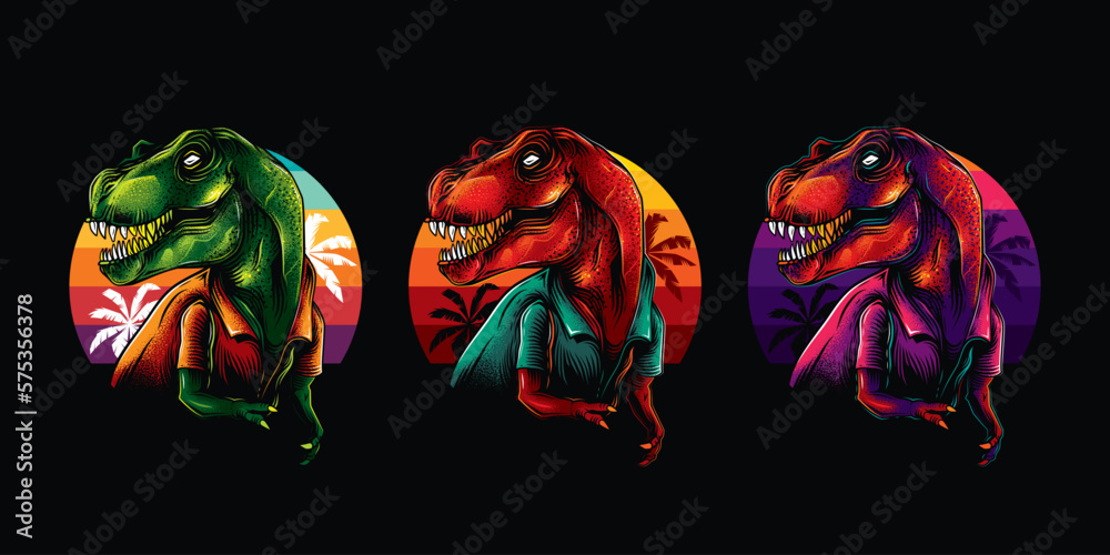 Original vector illustration of a tyrannosaurus rex in a vintage style ...