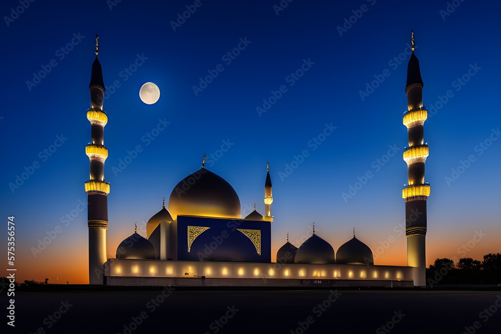 muslim mosque night Photo of architecture design ramadan kareem Eid ...