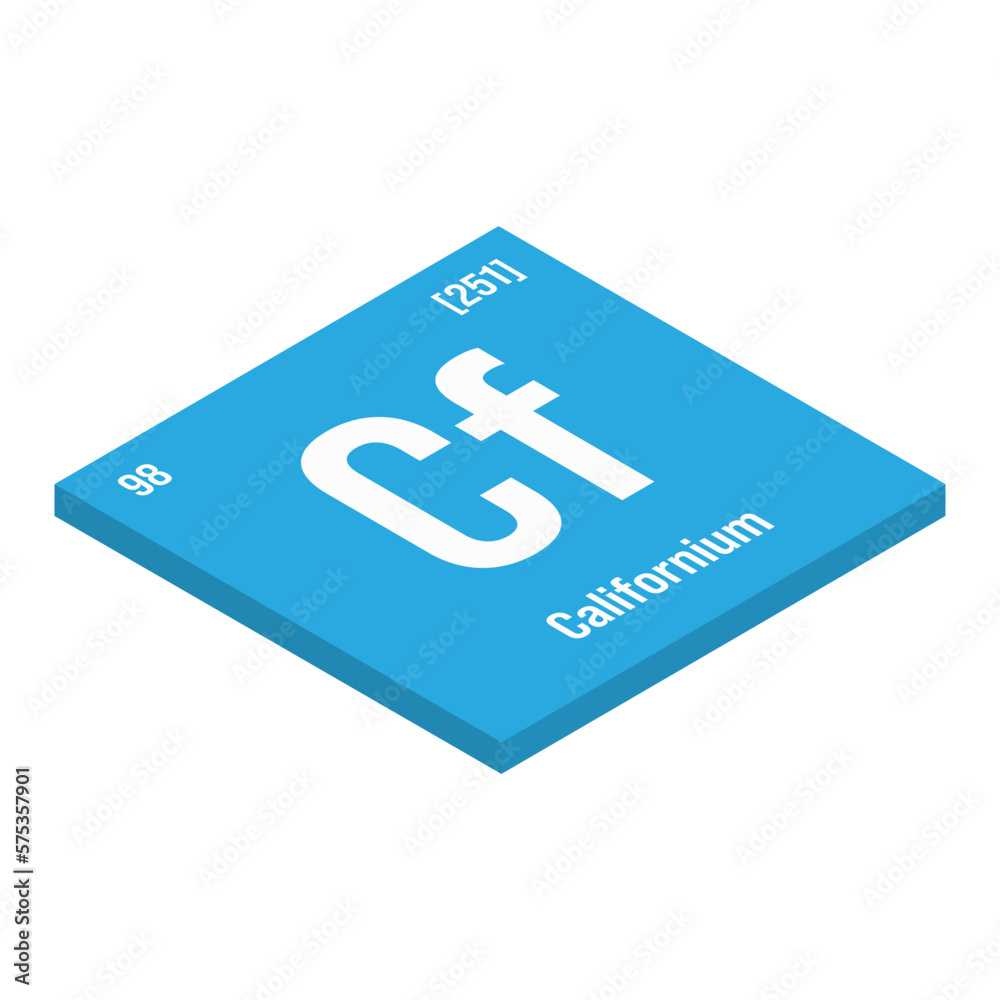 Californium, Cf, periodic table element with name, symbol, atomic ...
