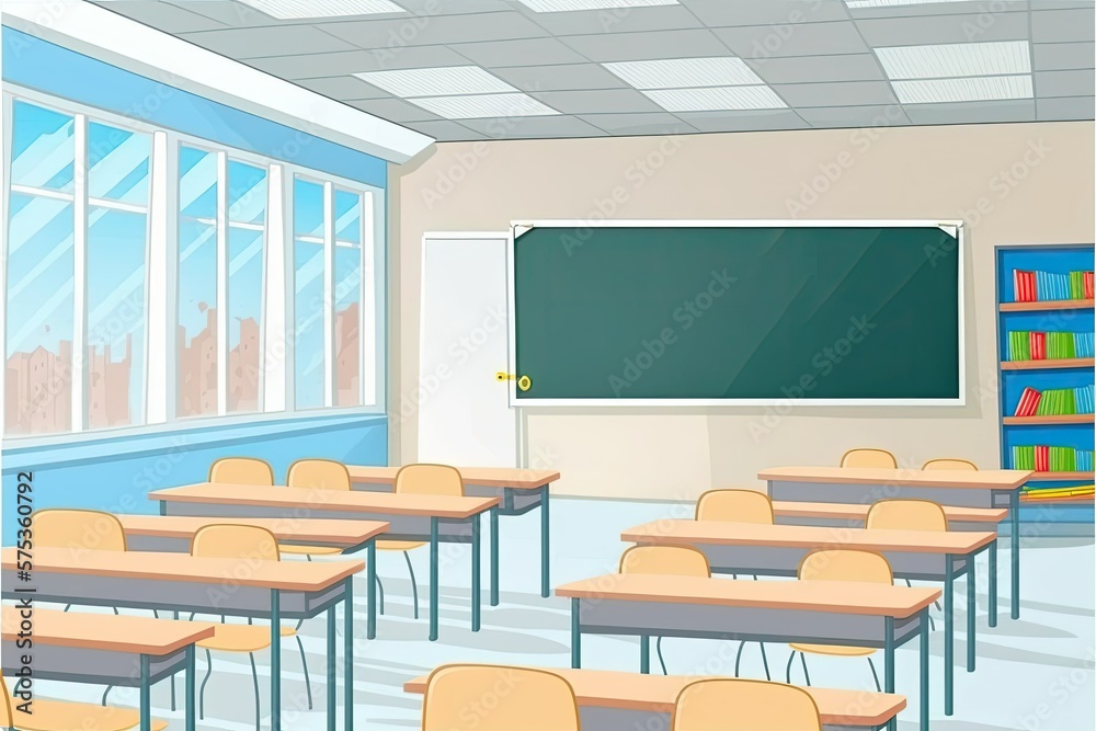 Cartoon style empty classroom at school. The idea of a school without ...