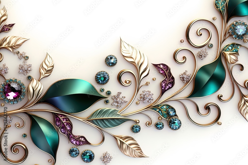 Realistic detailed flowers and leaves made of gold jewelry with ...