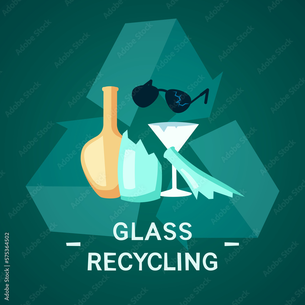 Glass waste recycling design. Vector illustration. Flat cartoon style ...