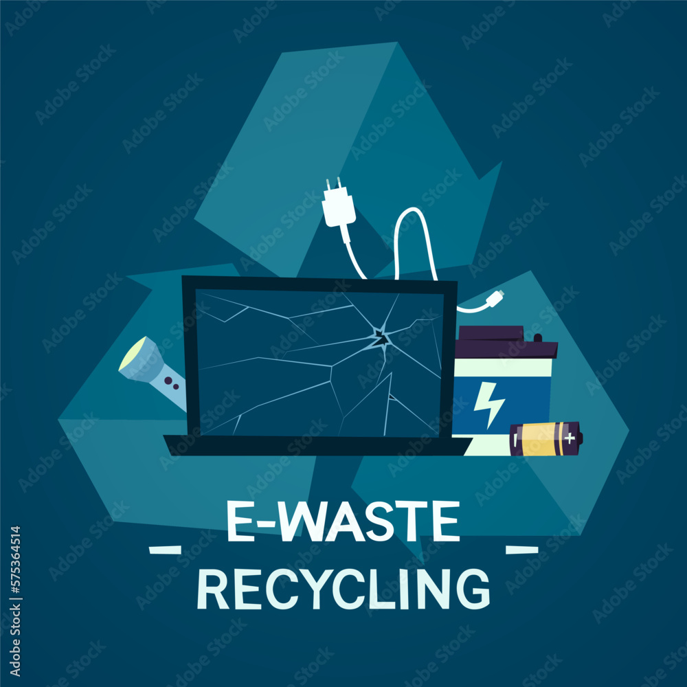 Electronics waste recycling design. Vector illustration. Flat cartoon ...