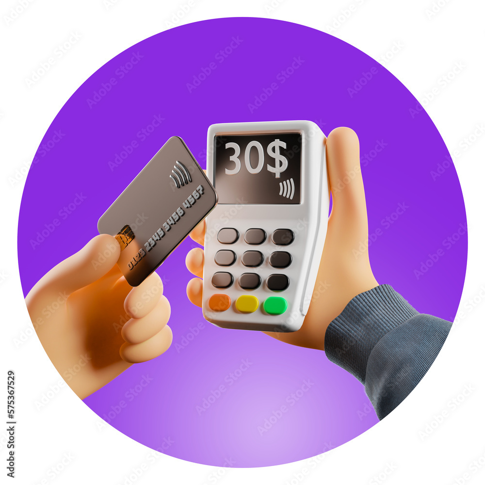 Card payment at a terminal in a shop or restaurant. hand and objects in ...