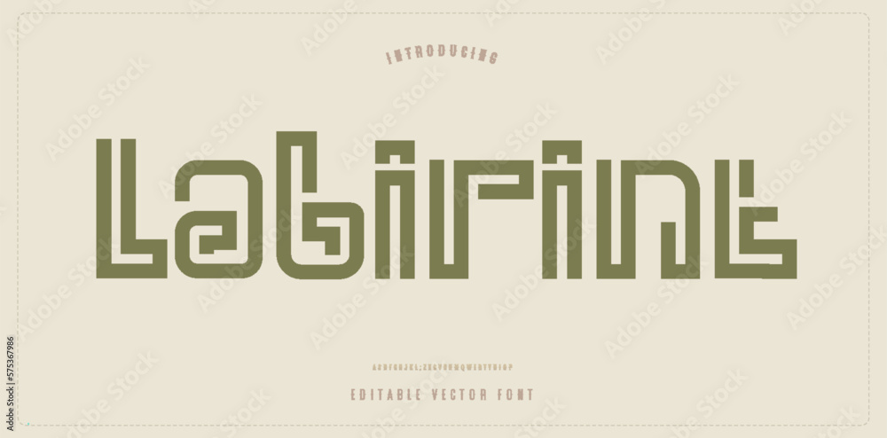Editable Labyrinth Modernism alphabet. Outline thin lines font like ...