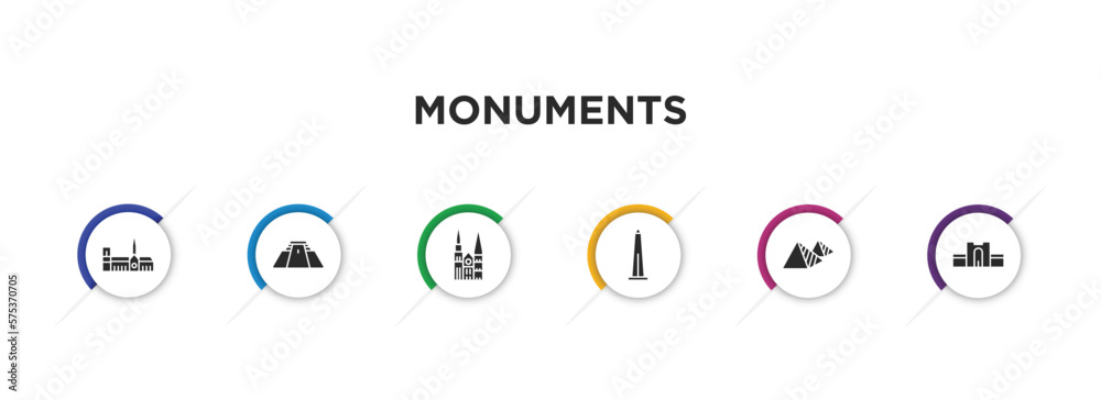 monuments filled icons with infographic template. glyph icons such as ...
