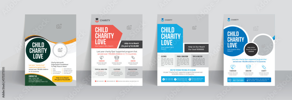 Charity flyer template with kids' book donation brochure cover ad ...