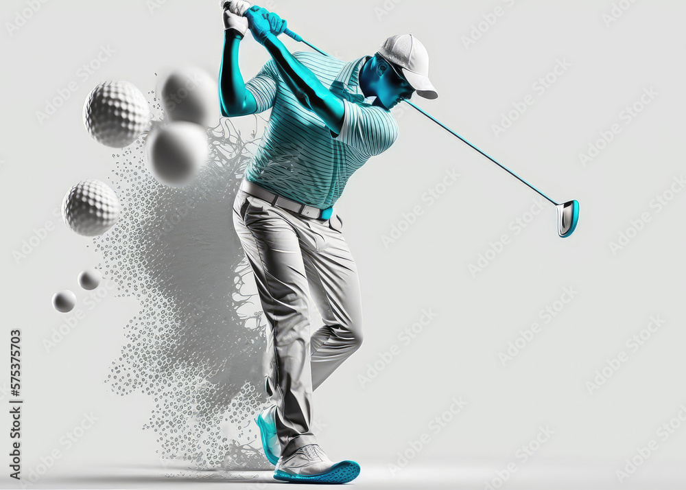 Realistic of a golf player on white background. Golfer man hits the ...