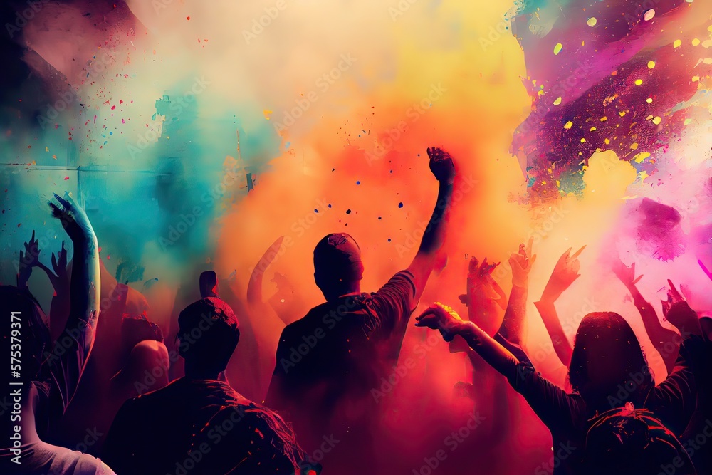 Generative AI illustration of crowd of fans at concert, Dance, sing ...