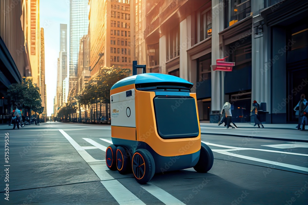 Generative Ai Illustration Of The Future Of Delivery Technology With Autonomous Courier Robots