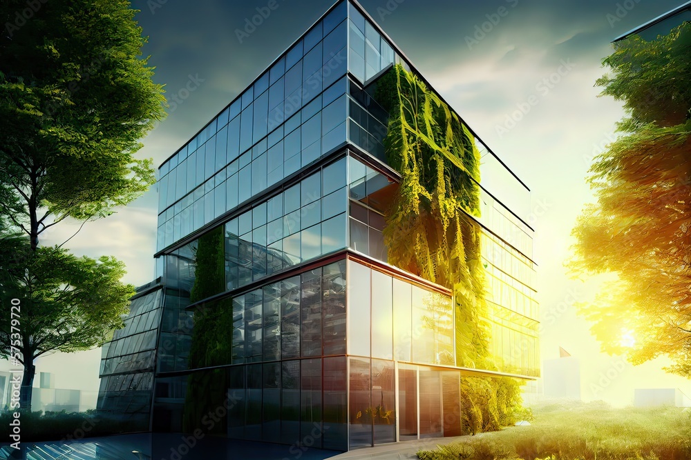 Generative AI illustration of eco friendly construction in a ...