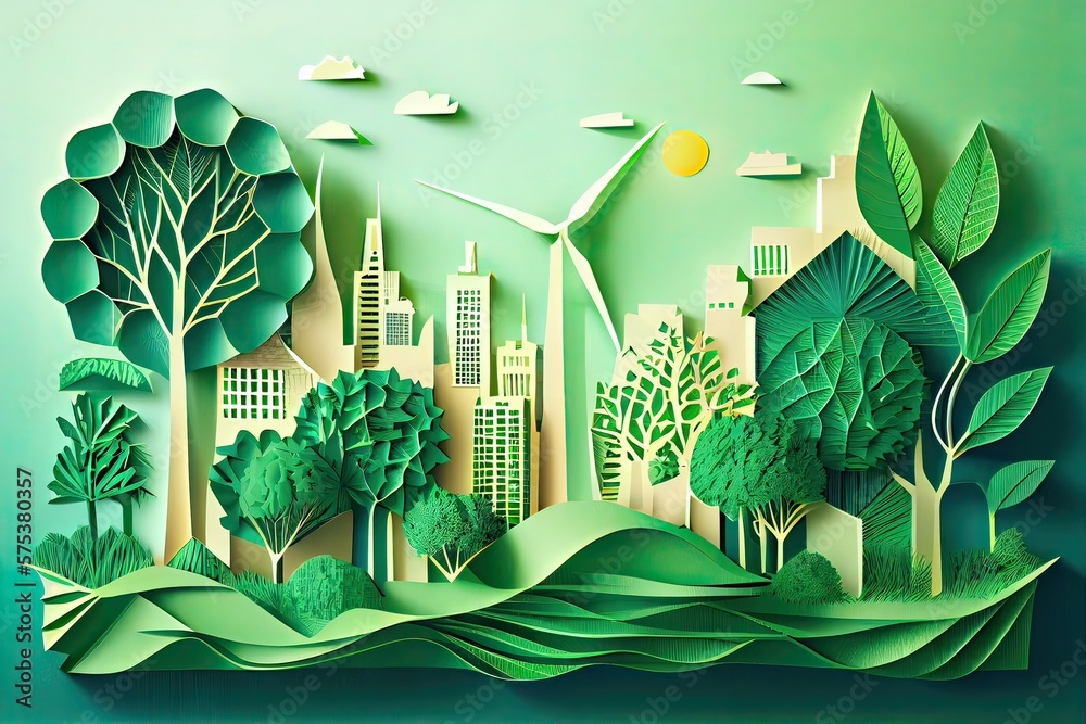 Generative AI illustration of Green leaf image in the paper art style ...