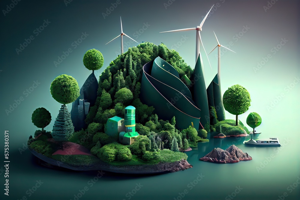 Generative AI illustration of Green enterprises that rely on renewable ...