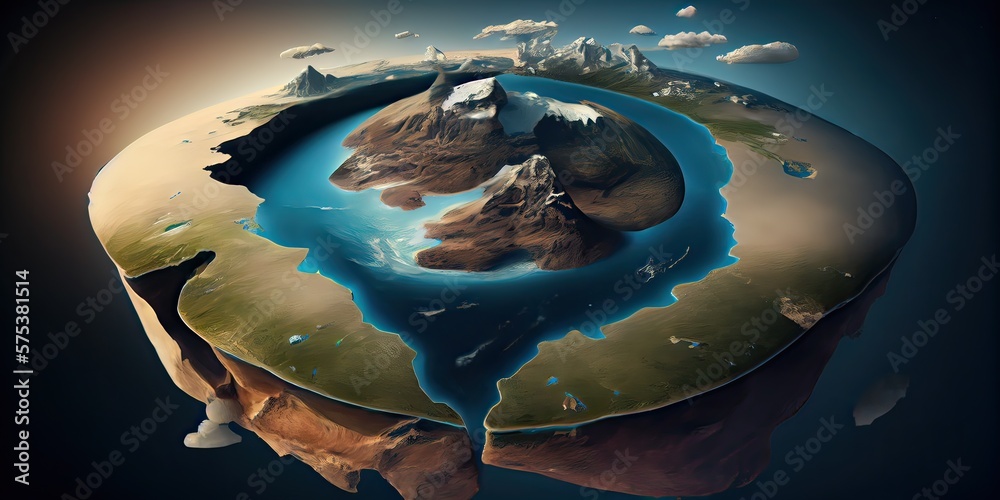 Generative AI illustration of a secrets of flat earth, with continents ...
