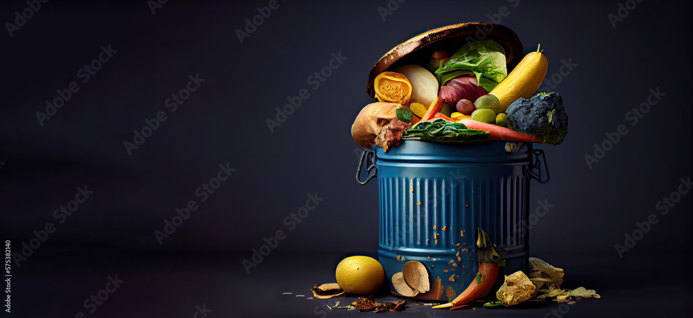 Generative AI illustration of Unused, rotten veggies are disposed of in ...