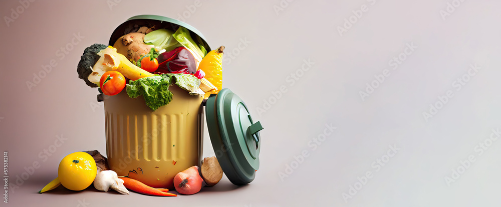 Generative AI illustration of Unused, rotten veggies are disposed of in ...