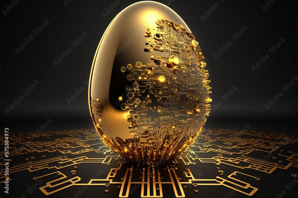abstract artificial intelligence gold egg background formed from data ...