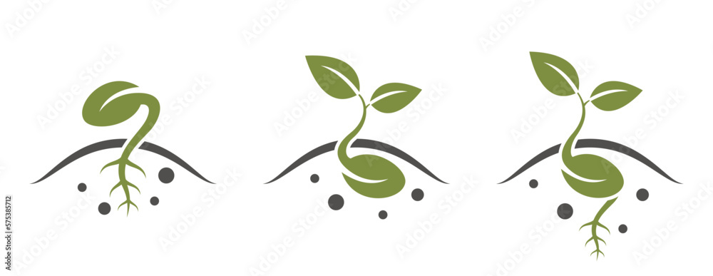 seed germination icon. sprouted seed, seedling and planting symbol ...