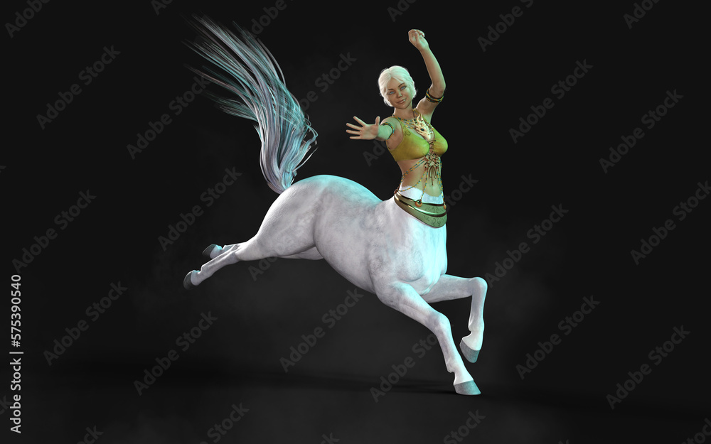 3d Illustration of The Female White Centaur Pose on Dark Background ...