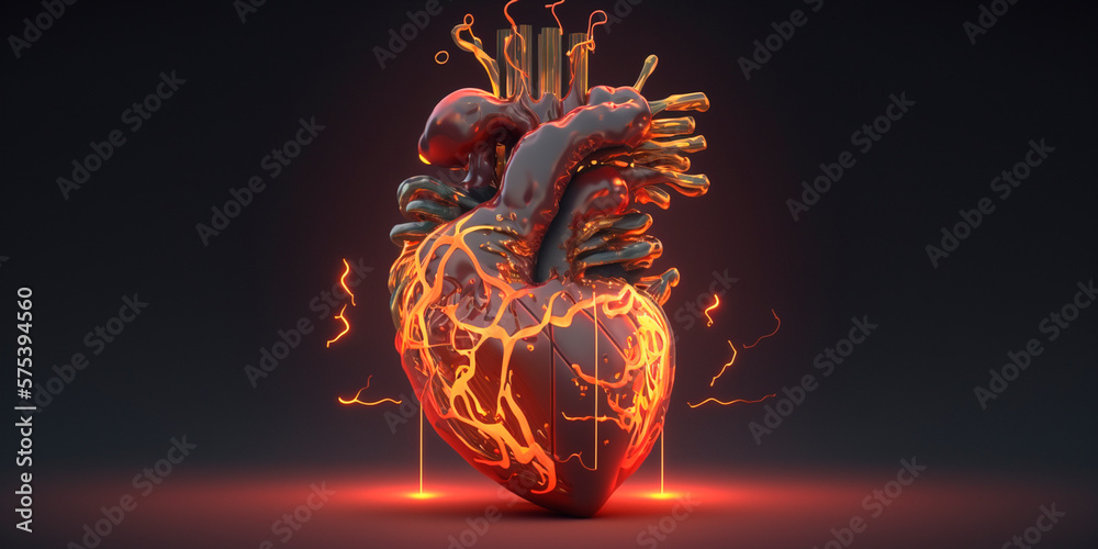 Heart in 3D animations with broken glowing elements Heart attack ...