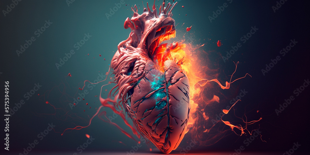 Heart in 3D animations with broken glowing elements Heart attack ...
