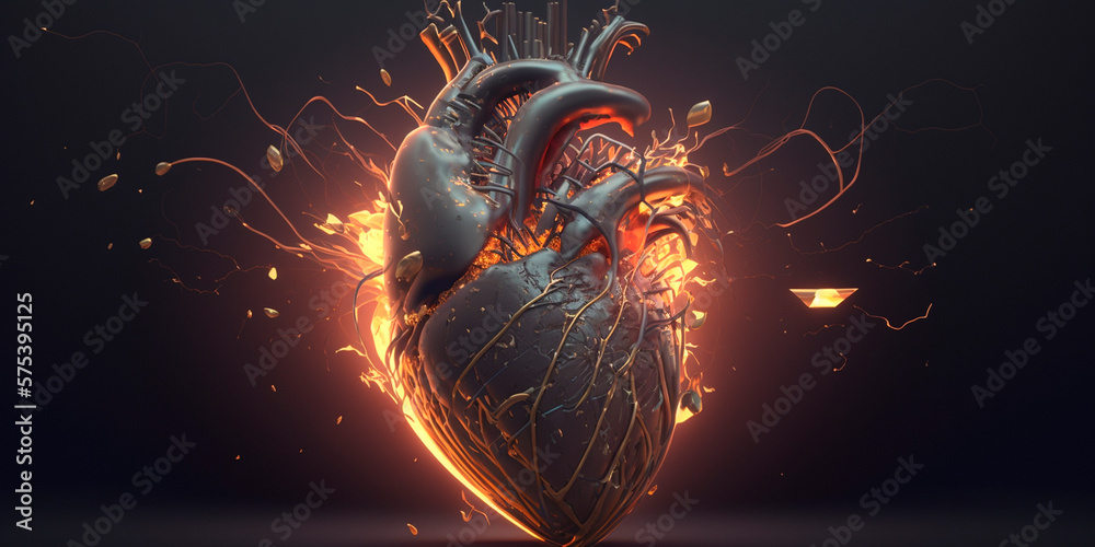 Heart in 3D animations with broken glowing elements Heart attack ...