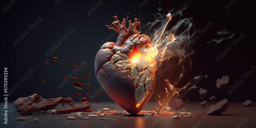 Heart in 3D animations with broken glowing elements Heart attack ...