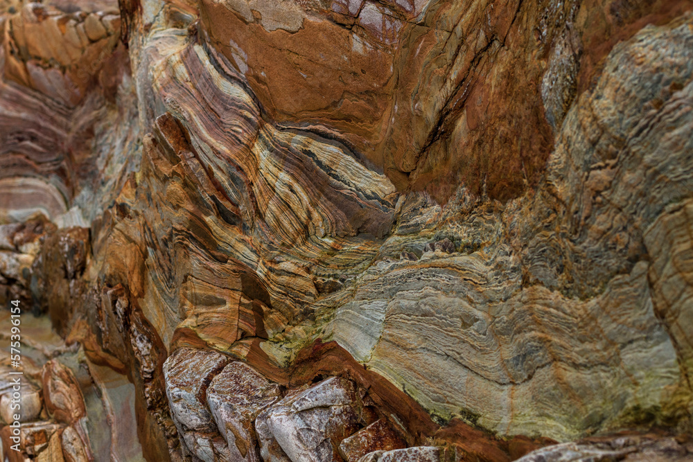 Detail of a limestone cliff with alternate layers of limestone and ...