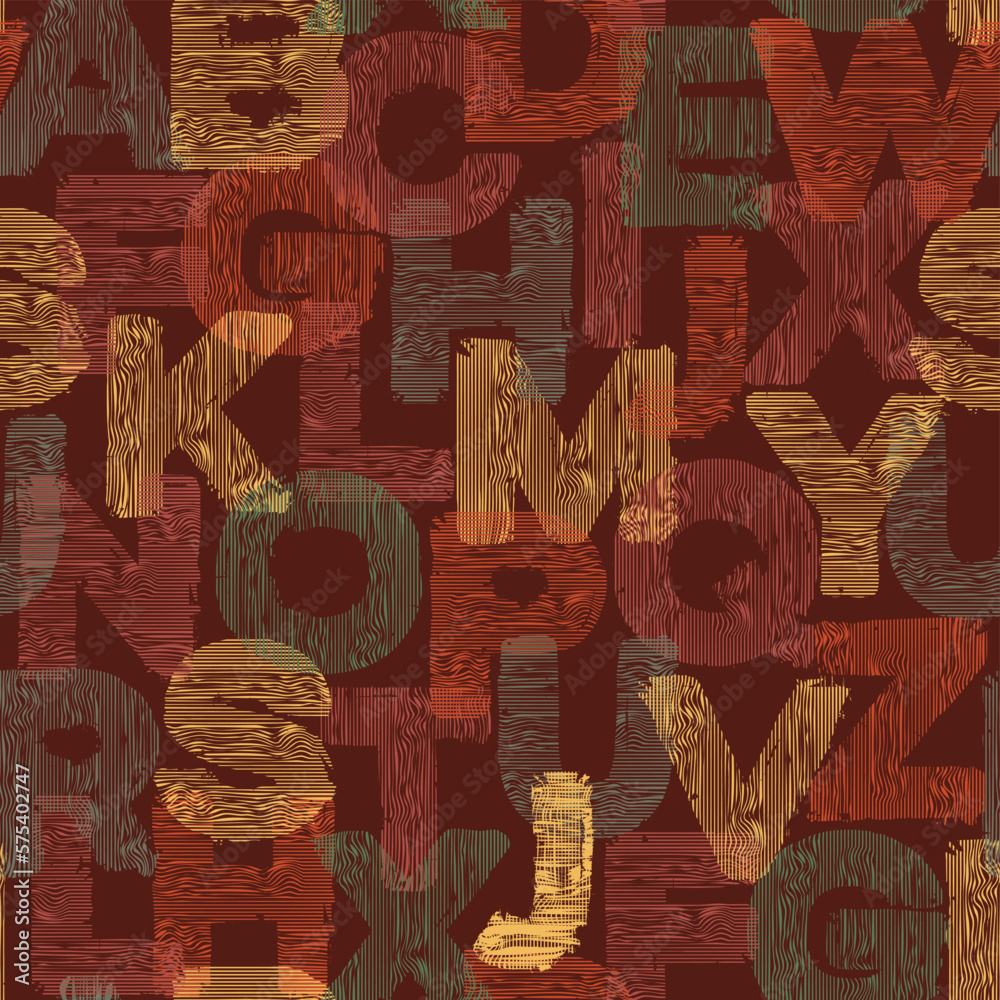 Colored seamless pattern of English letters with a textile texture ...