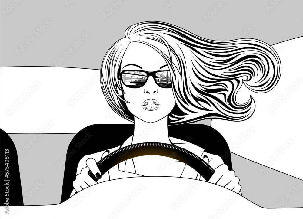 Engraved vintage drawing of Blonde young woman with flowing hair and ...