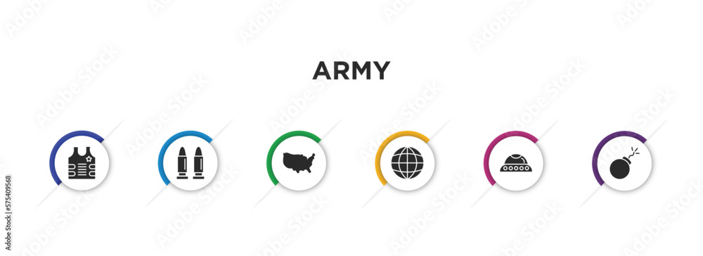 army filled icons with infographic template. glyph icons such as ...