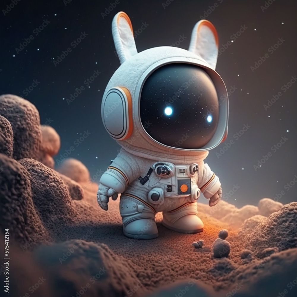 rabbit astronaut cartoon in a space suit Stock Illustration | Adobe Stock