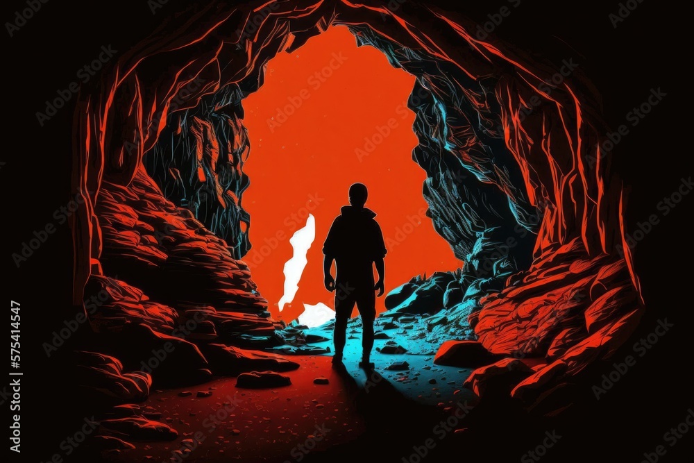 Drawing depicts the cave's inside, where darkness reigns. Generative AI ...