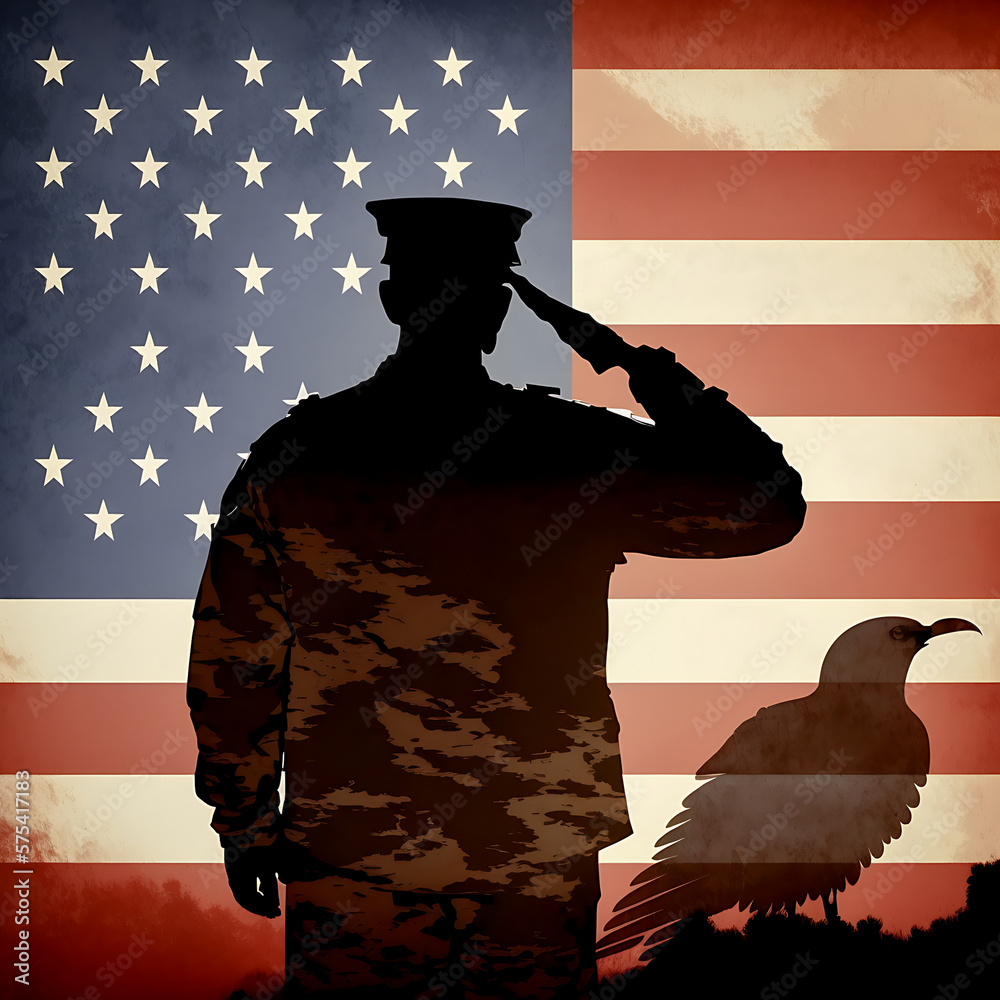 American Flag With Eagle And Soldier