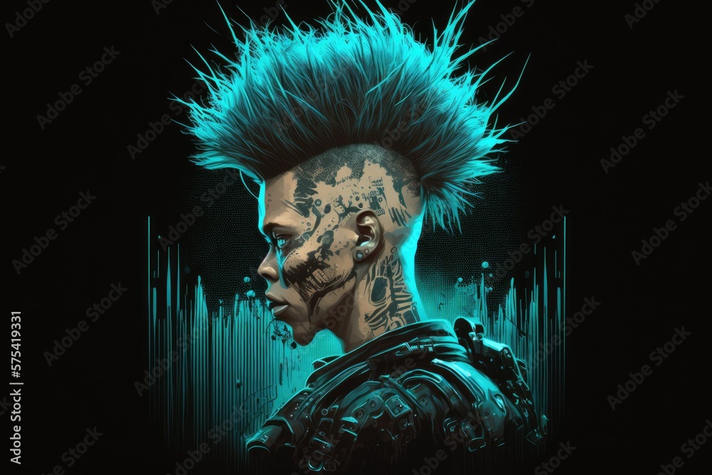 Illustration of a cyberpunk cyborg criminal hacker, complete with a ...