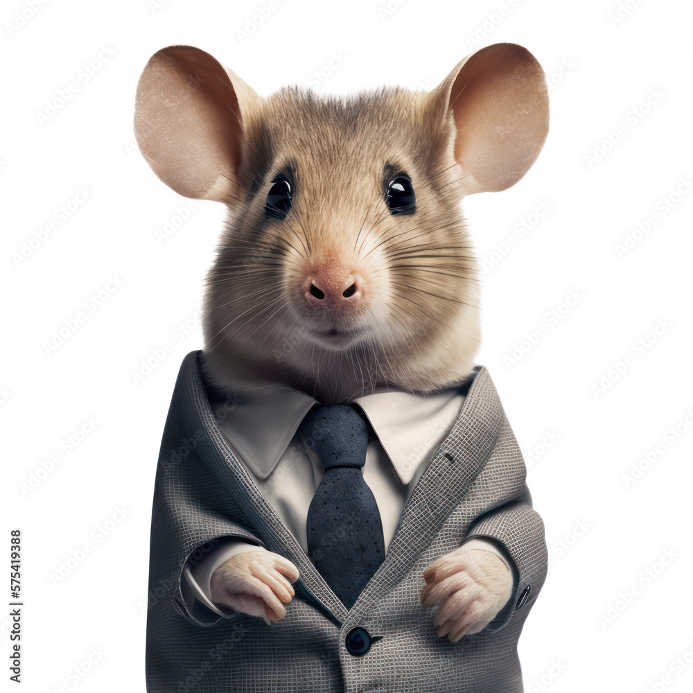 Portrait of a mouse dressed in a formal business suit on white ...