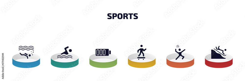 sports infographic element with filled icons and 6 step or option ...