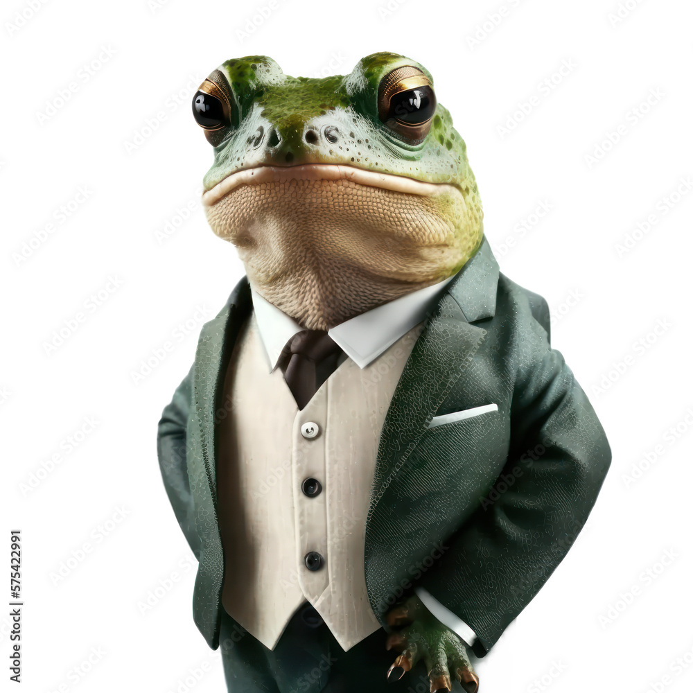 Portrait of a frog dressed in a formal business suit on white ...