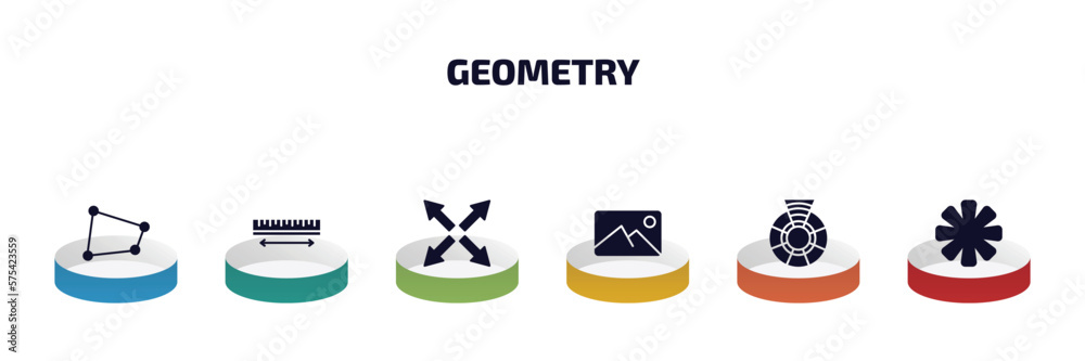 geometry infographic element with filled icons and 6 step or option ...