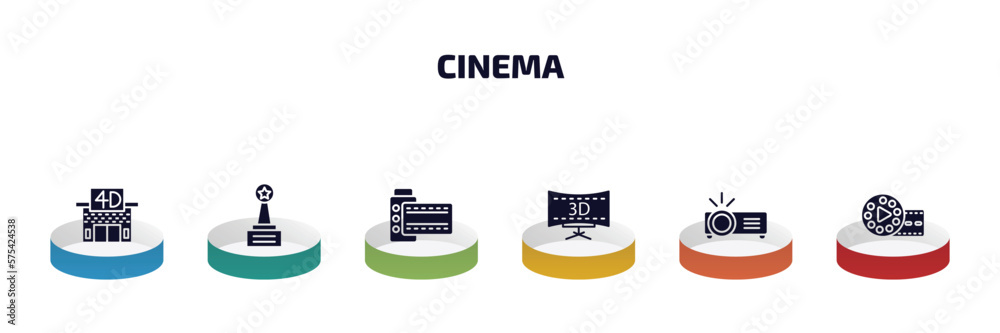 cinema infographic element with filled icons and 6 step or option ...