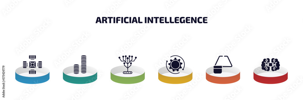 artificial intellegence infographic element with filled icons and 6 ...