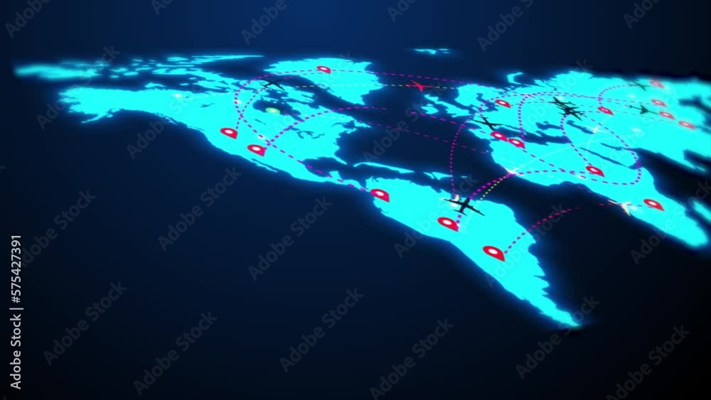 Global Connection Of Airplane Industry. Air Plane Flying On Routes ...