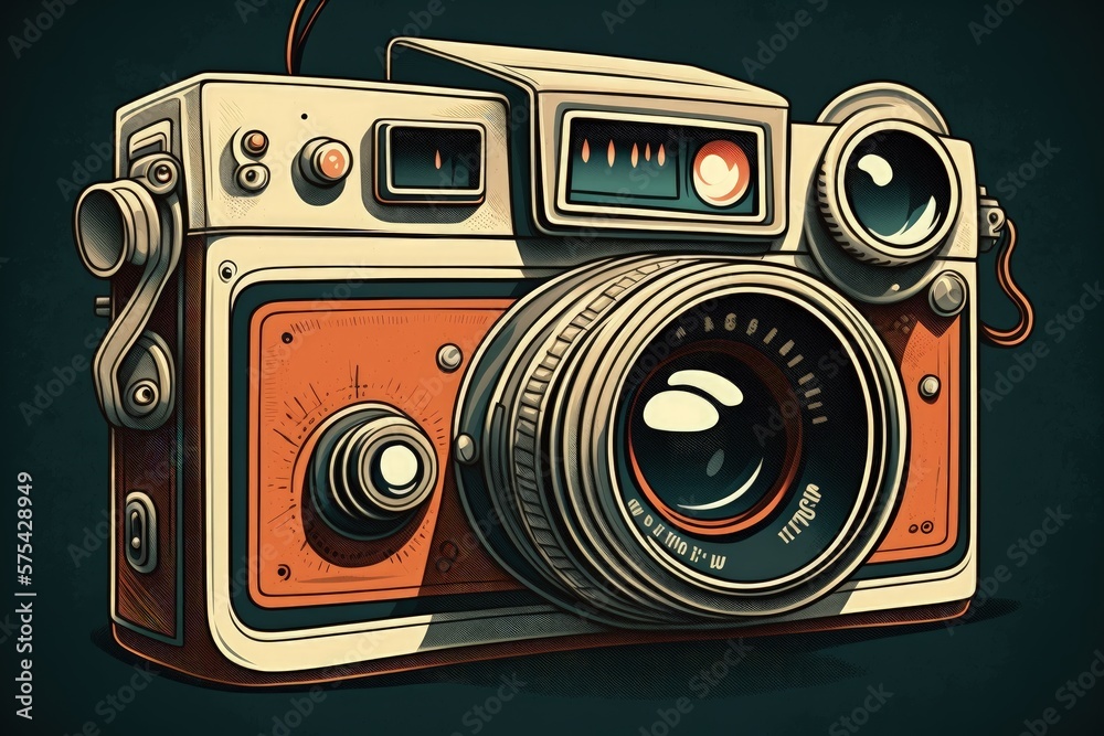 Old photo camera illustration, retro 80's. Generative AI Stock ...
