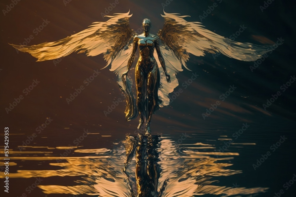 guardian angel full body flying over water created with Generative AI ...