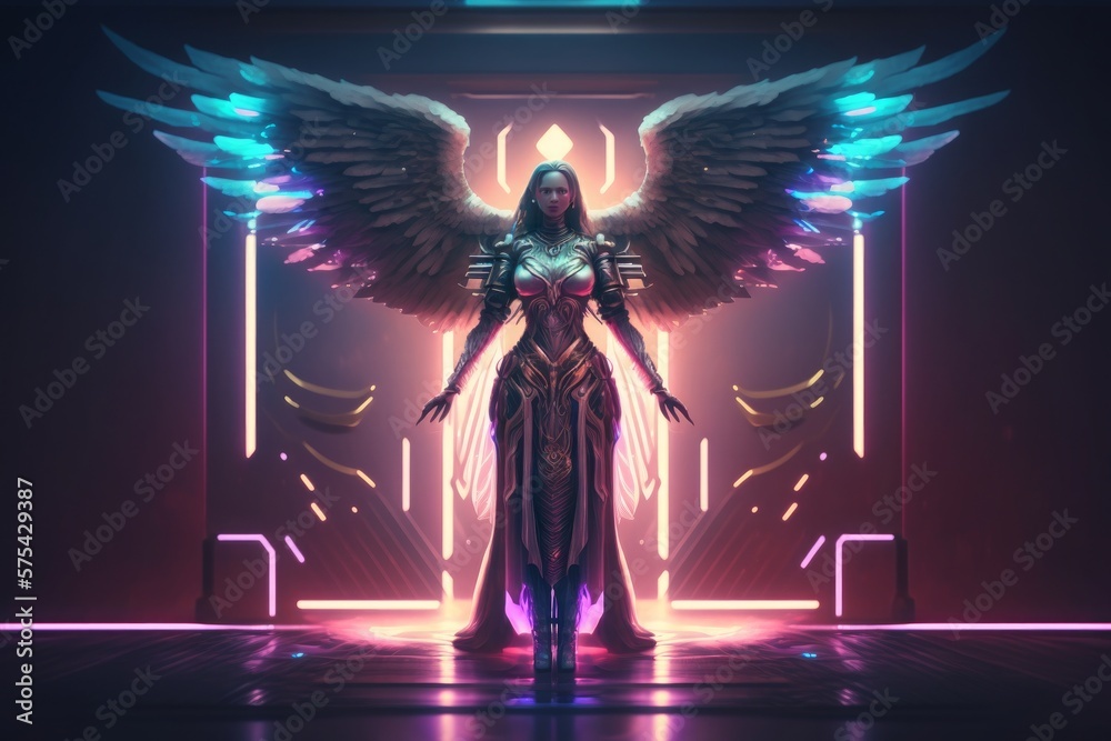 guardian angel full body futuristic AI about to fly created with ...