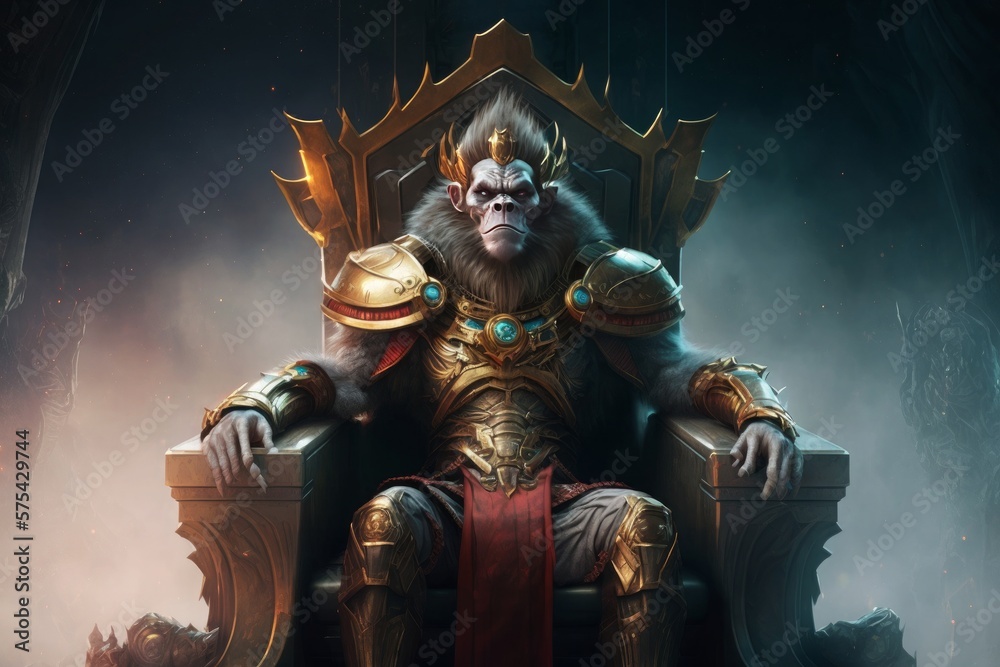 futuristic monkey king sitting on throne the protector created with ...