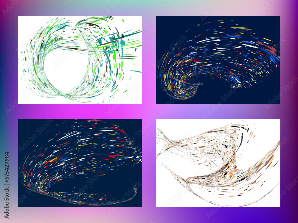 Multi-colored dust particles and debris, paint splashes, strokes are ...