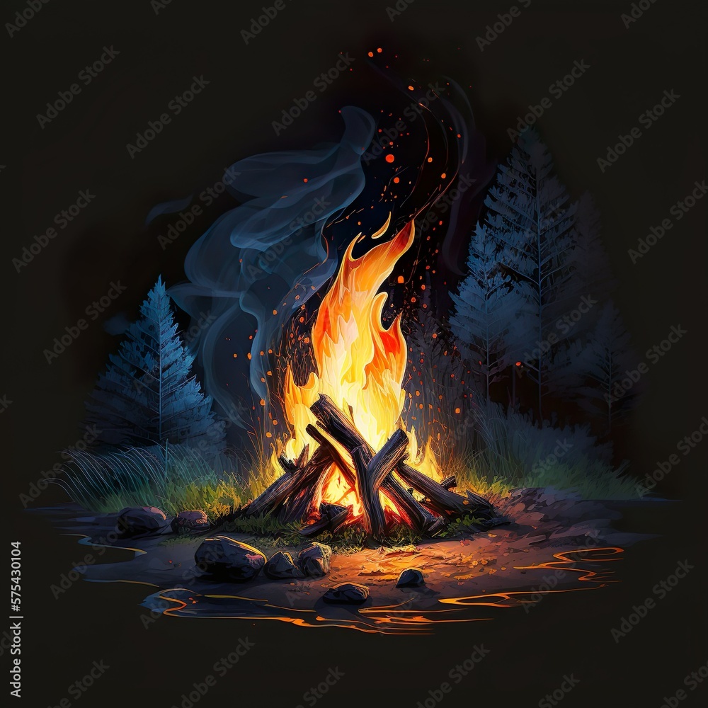 Campfire Nights A Stunningly Realistic Vector Composition in 8K Ultra ...