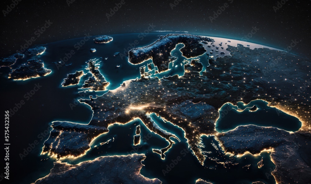 Europe at night from the galaxy. Planet Earth. Map. Generative ai ...