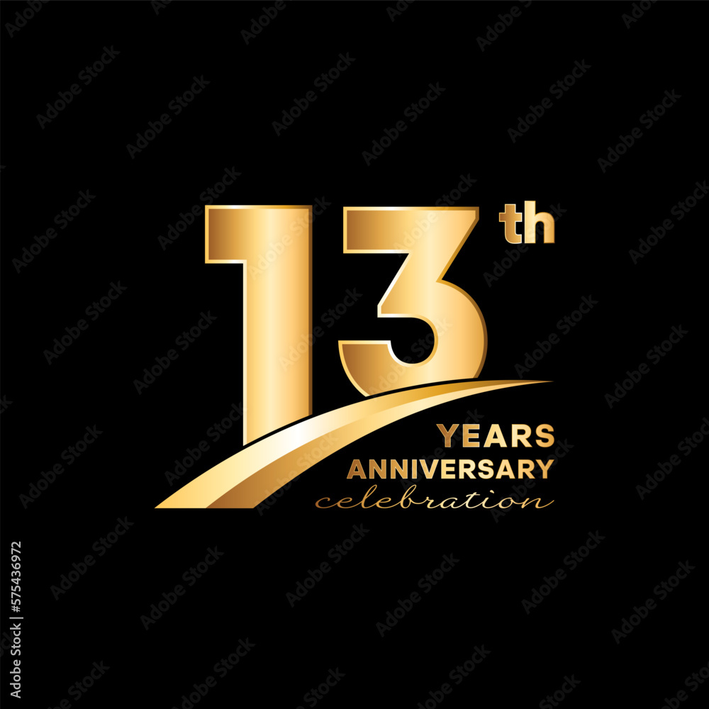 13th Anniversary logo design with golden number and text isolated on ...